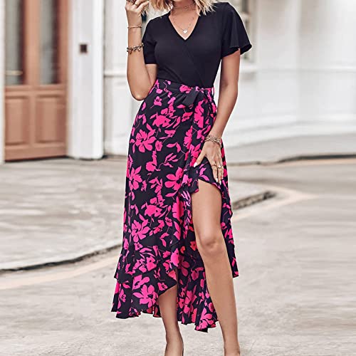 Women's Summer Tunic Maxi Dress Casual Long Dress Flowy Party Beach Fall Long Dress Trendy Side Spilt Crop Midi Dresses