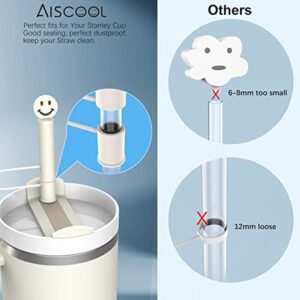 Aiscool 6Pcs Straw Covers Compatible with Stanley 30 & 40 Oz Tumbler with Handle Cream, 0.39in/10mm Straw Covers Cap, Soft Reusable Silicone Straw Protectors