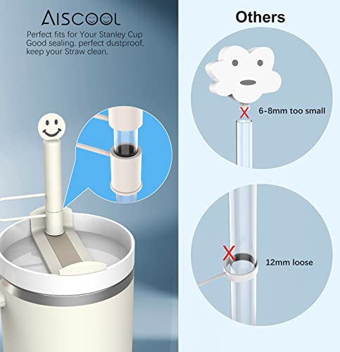 Aiscool 6Pcs Straw Covers Compatible with Stanley 30 & 40 Oz Tumbler with Handle Cream, 0.39in/10mm Straw Covers Cap, Soft Reusable Silicone Straw Protectors