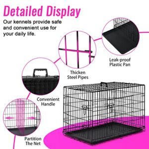 FDW Dog Crate Dog Cage Pet Crate for Large Dogs Folding Metal Pet Cage Double Door W/Divider Panel Indoor Outdoor Dog Kennel Leak-Proof Plastic Tray Wire Animal Cage (Black, 48 Inch)