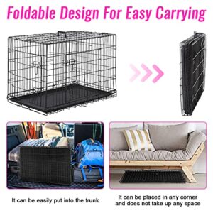 FDW Dog Crate Dog Cage Pet Crate for Large Dogs Folding Metal Pet Cage Double Door W/Divider Panel Indoor Outdoor Dog Kennel Leak-Proof Plastic Tray Wire Animal Cage (Black, 48 Inch)