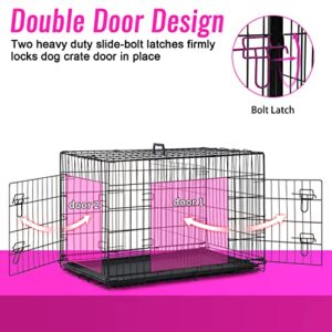 FDW Dog Crate Dog Cage Pet Crate for Large Dogs Folding Metal Pet Cage Double Door W/Divider Panel Indoor Outdoor Dog Kennel Leak-Proof Plastic Tray Wire Animal Cage (Black, 48 Inch)