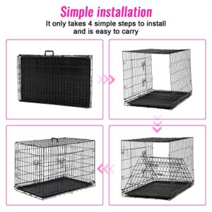 FDW Dog Crate Dog Cage Pet Crate for Large Dogs Folding Metal Pet Cage Double Door W/Divider Panel Indoor Outdoor Dog Kennel Leak-Proof Plastic Tray Wire Animal Cage (Black, 48 Inch)