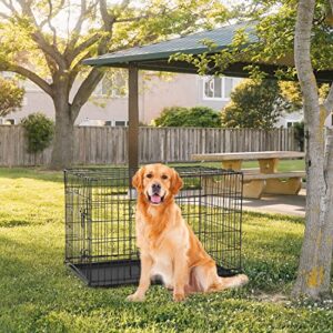 FDW Dog Crate Dog Cage Pet Crate for Large Dogs Folding Metal Pet Cage Double Door W/Divider Panel Indoor Outdoor Dog Kennel Leak-Proof Plastic Tray Wire Animal Cage (Black, 48 Inch)