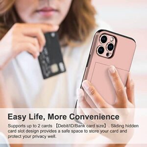 SAMONPOW 4-in-1 iPhone 14 Pro Max Case with Screen Protector & Camera Cover Hybrid iPhone 14 Pro Max Case Wallet Card Holder Shockproof Protective Case for iPhone 14 Pro Max Case - Rose Gold