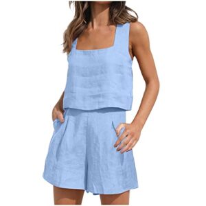 oggfader summer 2 piece outfits sets for women 2023 square neck tank tops loose casual lightweight shorts with pockets