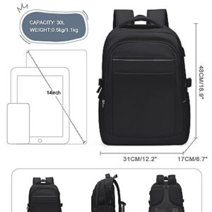 Travel Laptop Carry on Backpack for Women Men, Airline Flight Approved Waterproof 14 Inch Laptop Backpack, Casual Daypack College Personal item Bag Rucksack with USB Charging Port for Business, Black