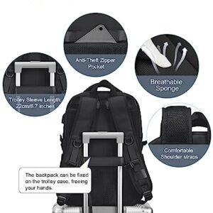 Travel Laptop Carry on Backpack for Women Men, Airline Flight Approved Waterproof 14 Inch Laptop Backpack, Casual Daypack College Personal item Bag Rucksack with USB Charging Port for Business, Black