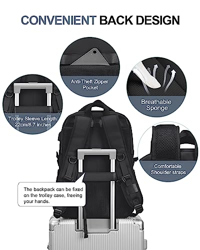 Travel Laptop Carry on Backpack for Women Men, Airline Flight Approved Waterproof 14 Inch Laptop Backpack, Casual Daypack College Personal item Bag Rucksack with USB Charging Port for Business, Black