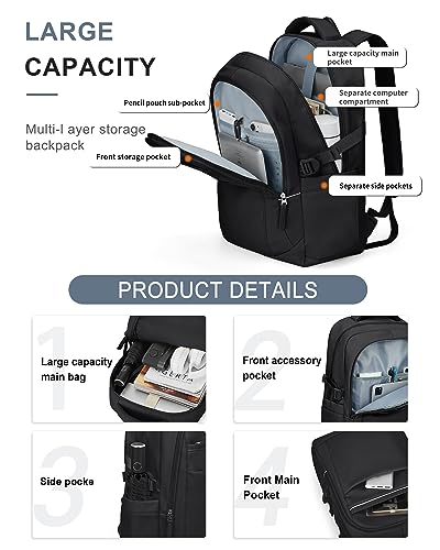 Travel Laptop Carry on Backpack for Women Men, Airline Flight Approved Waterproof 14 Inch Laptop Backpack, Casual Daypack College Personal item Bag Rucksack with USB Charging Port for Business, Black