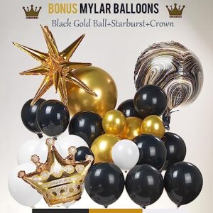 Black and Gold white balloon garland arch kit 136Pcs with Starburst crown 4D Agate balloons for birthday anniversary graduation prom party decorations