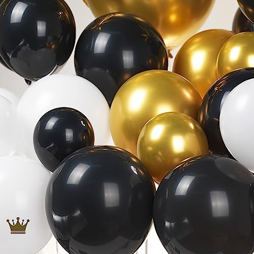 Black and Gold white balloon garland arch kit 136Pcs with Starburst crown 4D Agate balloons for birthday anniversary graduation prom party decorations