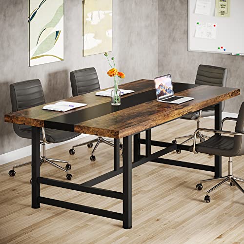 Tribesigns 6FT Conference Table, Rectangular Meeting Table, 70.86L * 31.49 W inches Seminar Table, Large Computer Desk for Office,Rustic Boardroom Desk