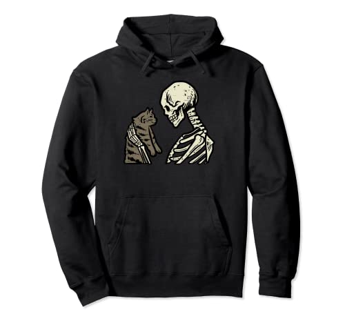 Skeleton Holding Cat Funny Halloween Skull Men Women Kids Pullover Hoodie