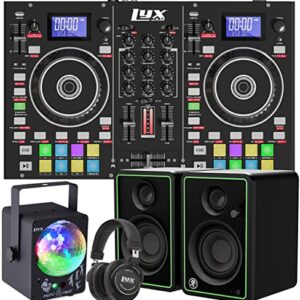 LyxJam 2-Deck DJ Controller, Mixing Console with LCD Display, with FREE Download for Virtual DJ LE, with CR3-X 50 watts Multimedia Monitors, Sound Activated DJ Light & Professional DJ Headphones