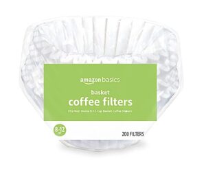 amazon basics basket coffee filters for 8-12 cup coffee makers, white, 200 count