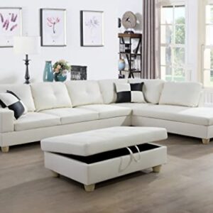 Ponliving Furniture Modern L-Shaped Leather Sectional Sofa (White, Right Hand Facing)