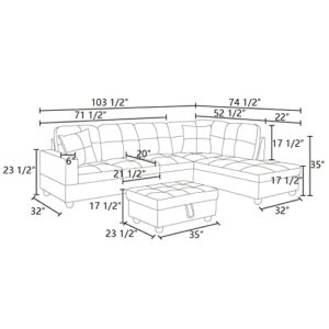 Ponliving Furniture Modern L-Shaped Leather Sectional Sofa (White, Right Hand Facing)