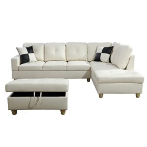 Ponliving Furniture Modern L-Shaped Leather Sectional Sofa (White, Right Hand Facing)