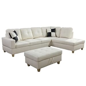 Ponliving Furniture Modern L-Shaped Leather Sectional Sofa (White, Right Hand Facing)