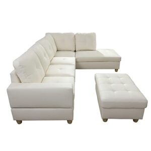 Ponliving Furniture Modern L-Shaped Leather Sectional Sofa (White, Right Hand Facing)