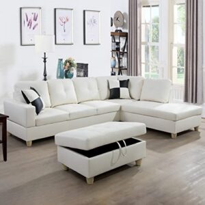 Ponliving Furniture Modern L-Shaped Leather Sectional Sofa (White, Right Hand Facing)