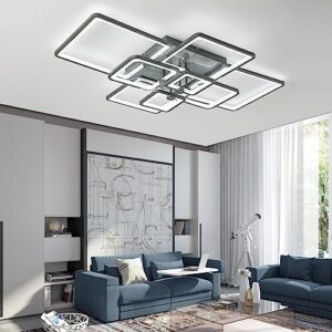 hihihomy 41.7in modern led ceiling light for living room,120w brown modern dimmable flush mount led ceiling light fixtures,8 square frame acrylic with remote ceiling lamps