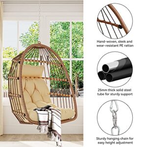 YITAHOME Hanging Egg Chair Swing Chair Outdoor Patio Wicker Chair Swing Hammock Egg Chairs with Cushion 330lbs for Patio, Bedroom, Garden and Balcony, Beige(Stand not Included)