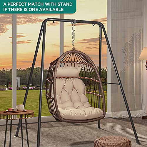 YITAHOME Hanging Egg Chair Swing Chair Outdoor Patio Wicker Chair Swing Hammock Egg Chairs with Cushion 330lbs for Patio, Bedroom, Garden and Balcony, Beige(Stand not Included)