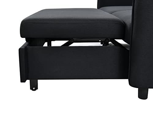 ERYE 3-in-1 Tufted Futon Loveseat Convertible Sleeper Bed W/Pull Out Sleep Daybed, Functional Reclining Backrest Love Seat Sofa & Couch for Living Room Sofabed, Queen, Black W/ 2 Pillows