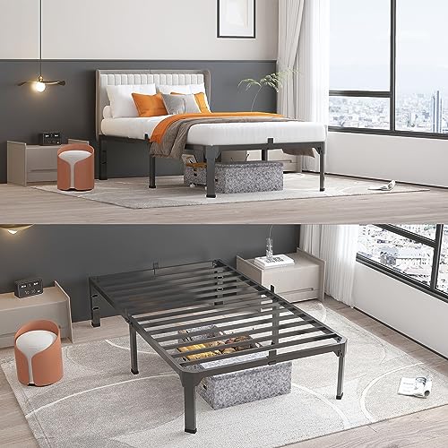 Superay 14 Inch Metal Twin Bed Frame with Mattress Slide Stopper - Single Black Basic Anti Squeak Steel Slats Platform, Easy Assembly Heavy Duty Noise Free Bedframes, No Box Spring Needed