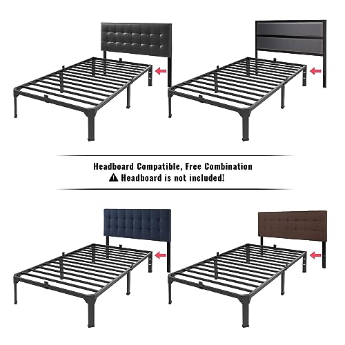 Superay 14 Inch Metal Twin Bed Frame with Mattress Slide Stopper - Single Black Basic Anti Squeak Steel Slats Platform, Easy Assembly Heavy Duty Noise Free Bedframes, No Box Spring Needed