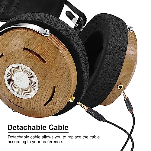 okcsc Open-Back Headphone for Studio 50mm Driver Horn HiFi Audiophile Headphones Classic Wooden Vintage Style Over Ear Headset with Dual 3.5mm Audio Cable, ASH Headphone Open-Back Headset