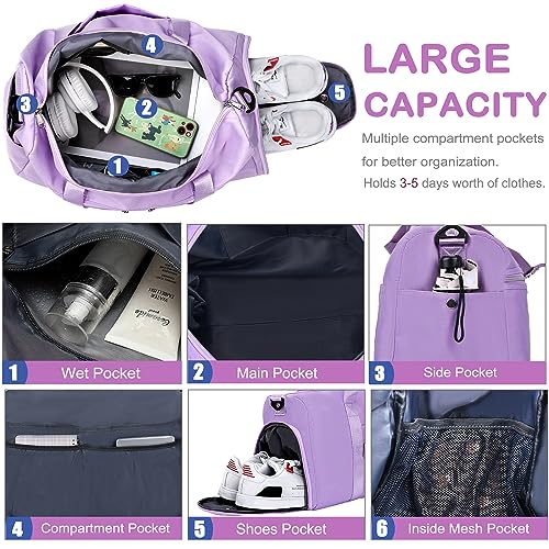 Dec-Mec Gym Bag for Women and Men with Shoes Compartment, Small Duffel Bag for Sports,Travel, Carry On Weekender Overnight Bag for Plane Gym Tote Bags Swimming Yoga Hospital Holdalls