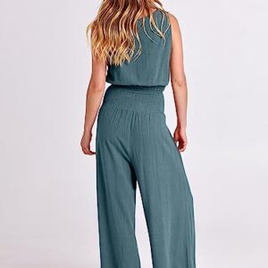 ANRABESS 2 Piece Summer Outfits for Women Casual Lounge Matching Sets Linen Crop Top Long Smocked Waistband Pants Jumpsuits Summer Vacation 2023 Fashion Clothes A1093hulv-M