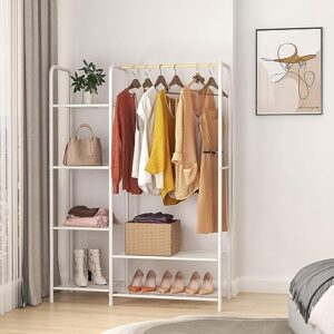 TZAMLI Clothing Rack with 6 Shelves, Heavy Duty Clothes Rack Garment Rack with Hanging Rod, Free-Standing Closet Organizer Storage Shelf (White-6 Tier)