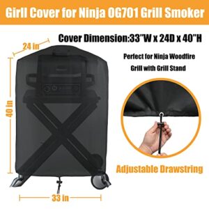 Amerbro Cover for Ninja Woodfire Outdoor Grill - Waterproof Grill Cover for Ninja OG701 Grill and Stand - Anti-Fade & UV Resistant, Heavy Duty 600D Oxford Fabric (Cover Only, Does Not Include Stand)