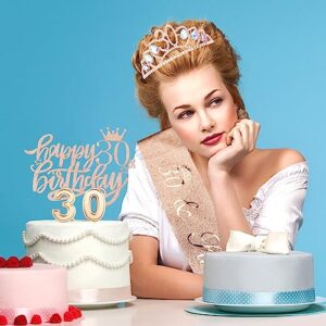 Jaciya 30 Birthday Decorations for Women Rose Gold Birthday Crown 30 & Fabulous Sash and Pearl Pin Happy 30 Birthday Cake Topper 30 Year Old Birthday Gifts for Women Party Favor Supplies