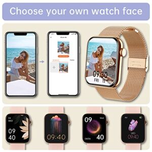 Smart Watch For Women,Bluetooth Call(Answer/Make Calls) Notifications Fitness Tracker With Heart Rate Pedometer Voice Control/ For Android iphones/Waterproof Long Battery life (Rose Gold Pink)