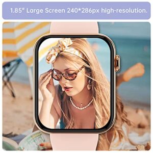 Smart Watch For Women,Bluetooth Call(Answer/Make Calls) Notifications Fitness Tracker With Heart Rate Pedometer Voice Control/ For Android iphones/Waterproof Long Battery life (Rose Gold Pink)