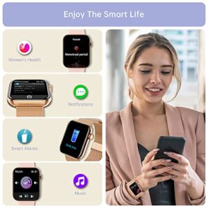 Smart Watch For Women,Bluetooth Call(Answer/Make Calls) Notifications Fitness Tracker With Heart Rate Pedometer Voice Control/ For Android iphones/Waterproof Long Battery life (Rose Gold Pink)