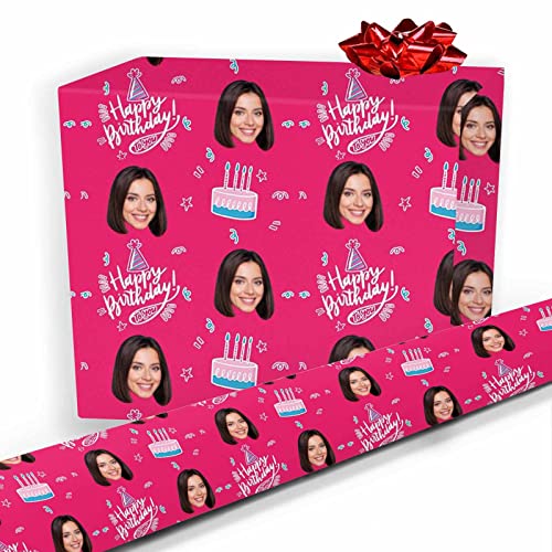 Personalized Wrapping Paper Funny Gift Wrapping Paper Face Photo Name Custom Fathers Day Gift Wrap Roll for Dad Men Women Kids Birthday Graduation Christmas Anniversary Baby Shower 58"x 23" (Birthday 03, 1 Count (Pack of 1))