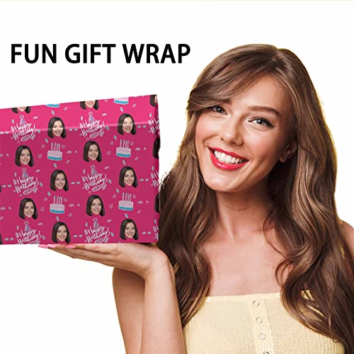 Personalized Wrapping Paper Funny Gift Wrapping Paper Face Photo Name Custom Fathers Day Gift Wrap Roll for Dad Men Women Kids Birthday Graduation Christmas Anniversary Baby Shower 58"x 23" (Birthday 03, 1 Count (Pack of 1))