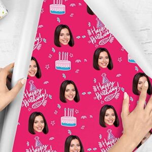 Personalized Wrapping Paper Funny Gift Wrapping Paper Face Photo Name Custom Fathers Day Gift Wrap Roll for Dad Men Women Kids Birthday Graduation Christmas Anniversary Baby Shower 58"x 23" (Birthday 03, 1 Count (Pack of 1))