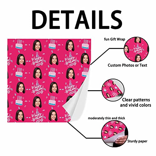 Personalized Wrapping Paper Funny Gift Wrapping Paper Face Photo Name Custom Fathers Day Gift Wrap Roll for Dad Men Women Kids Birthday Graduation Christmas Anniversary Baby Shower 58"x 23" (Birthday 03, 1 Count (Pack of 1))