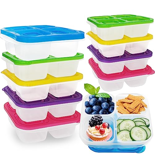 Gddochn 10 Pack Snack Bento Boxes,4-Compartment Lunch Containers,Reusable Food container with Lid for Travel,School,Work,Kids Adults