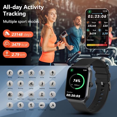 Smart Watch for Men with Bluetooth Dail Calls Speaker, 2023 Newest 1.96'' Touch Screen Smart Watch for Android iOS Phones with Waterproof Sport Step Calories Heart Rate Stress Monitor Sleep Tracking