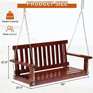 Heavy Duty Outdoor Wooden Porch Swings 4Ft/48in Bench Swing 800lb Weight Capacity, Durable Two Person Hanging Seating with Hanging Chains and Fixing Screw for Garden Backyard Lawn Balcony Deck,Brown