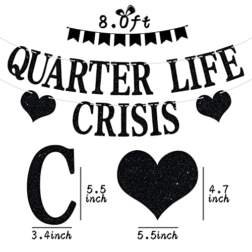 Quarter Life Crisis Banner, Fun Birthday Bunting Sign, Happy 25th/30th Birthday Party Decoration Supplies, Birthday Party Backdrop, Black Glitter