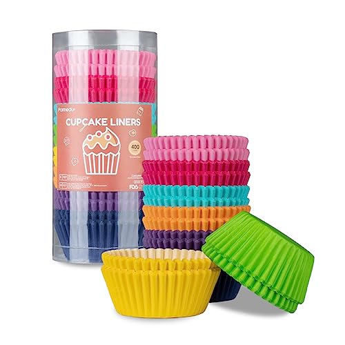 Parmedu 400pcs Paper Cupcake Liners - Standard Size 2 Inches Muffin Liners - 8 Rainbow Colors Baking Cups Cupcake Wrappers, Model BK008